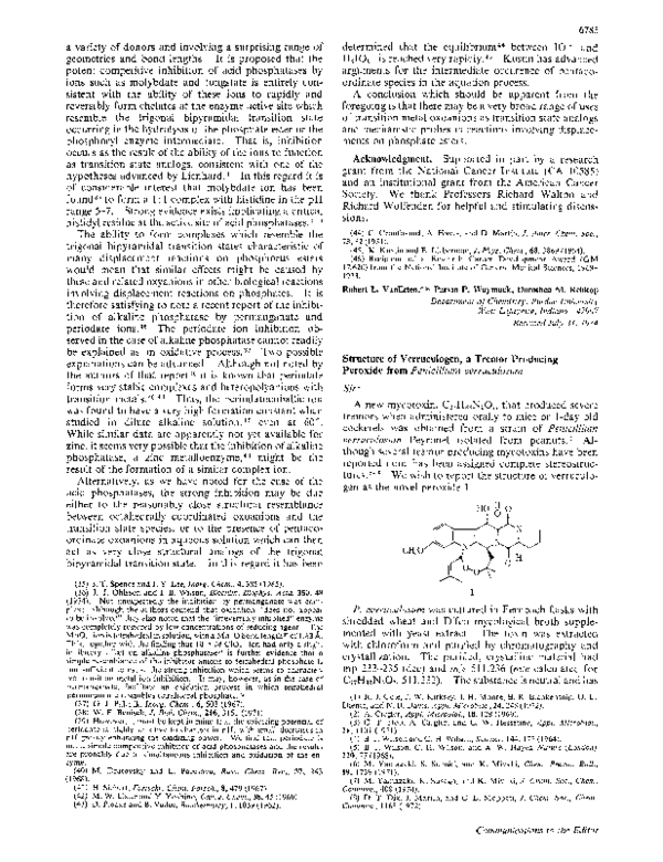 (PDF) Structure of verruculogen, a tremor producing peroxide from ...
