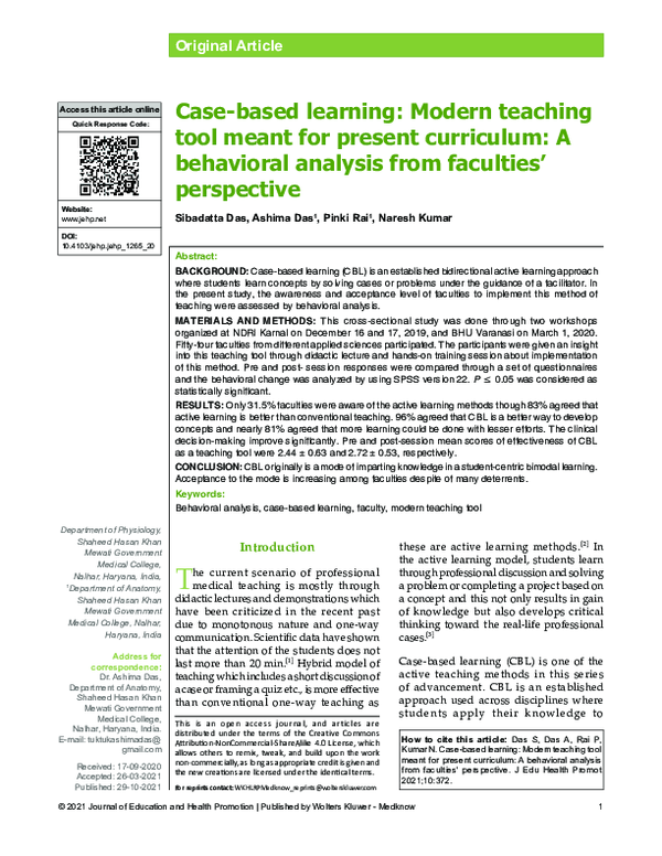 (PDF) Case-based learning: Modern teaching tool meant for present ...