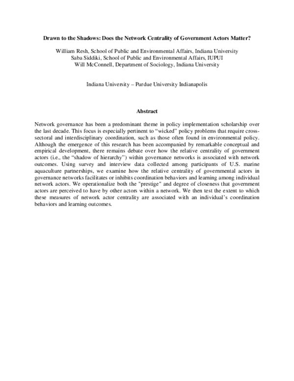 (PDF) Drawn to the Shadows: Does the Network Centrality of Government ...
