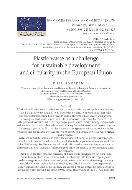 (PDF) Plastic waste as a challenge for sustainable development and ...