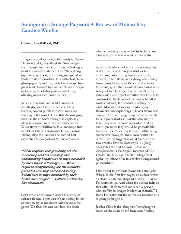 (PDF) Stranger in a Strange Pageant: A Review of Monarch by Candice Wuehle