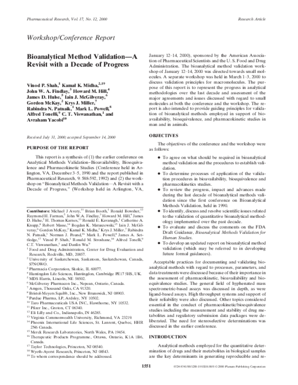 (PDF) Bioanalytical Method Validation—A Revisit with a Decade of Progress