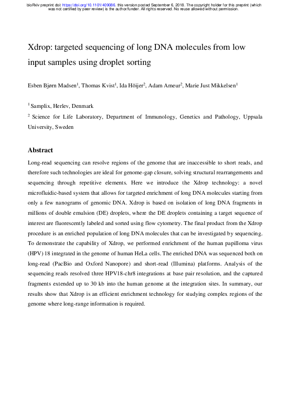 (PDF) Xdrop: targeted sequencing of long DNA molecules from low input samples using droplet sorting