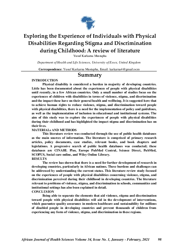 (PDF) Exploring the Experience of Individuals with Physical ...