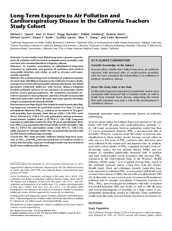 Pdf Long Term Exposure To Air Pollution And Cardiorespiratory Disease In The California
