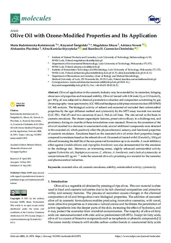(PDF) Olive Oil with Ozone-Modified Properties and Its Application
