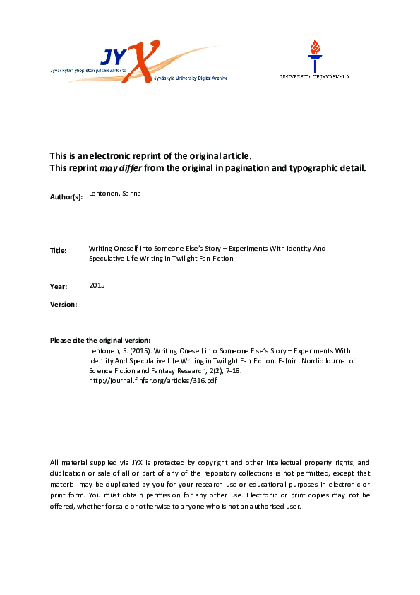 (PDF) Writing Oneself into Someone Else s Story Experiments With ...