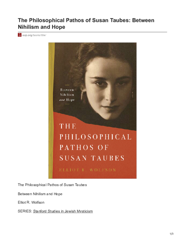 (PDF) Elliot Wolfson - The Philosophical Pathos of Susan Taubes Between ...