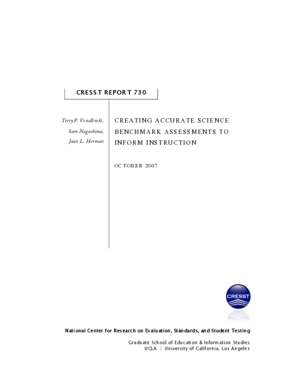 Pdf Creating Accurate Science Benchmark Assessments To Inform Instruction