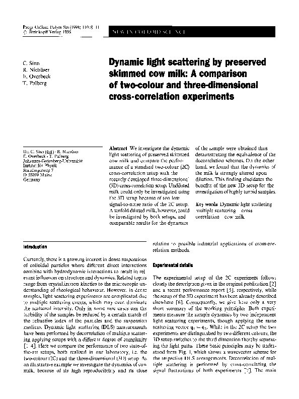 (PDF) Dynamic light scattering by preserved skimmed cow milk: A ...
