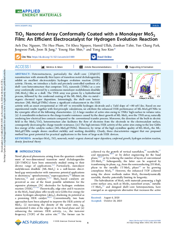 (PDF) TiO2 Nanorod Array Conformally Coated with a Monolayer MoS2 Film ...
