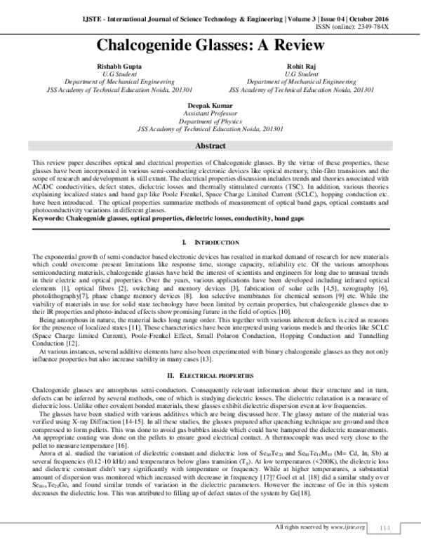 (PDF) Optical and Electrical Properties of Chalcogenide Glasses