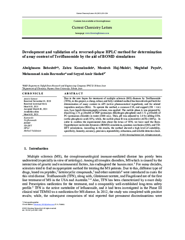 Pdf Development And Validation Of A Reversed Phase Hplc Method For Determination Of Assay