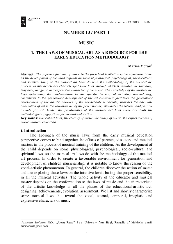 (PDF) Number 13 / Part I. Music. 1. The Laws of Musical Art as a ...