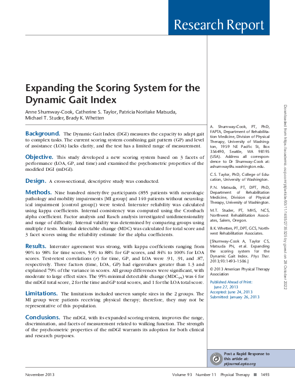 (PDF) Expanding the Scoring System for the Dynamic Gait Index