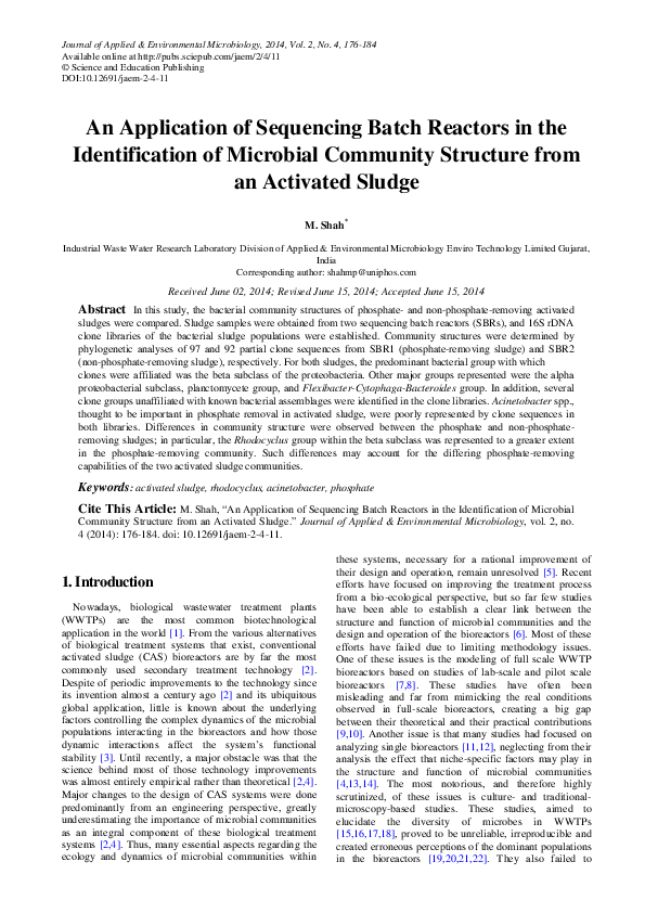 (PDF) Molecular identification of the microbial diversity in two sequencing batch reactors with ...