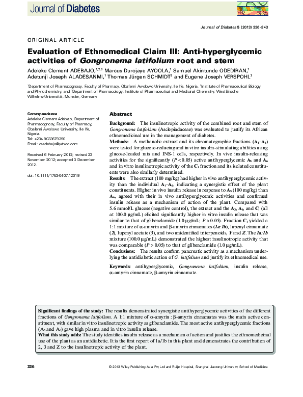 (PDF) Evaluation of Ethnomedical Claim III: Anti-hyperglycemic ...