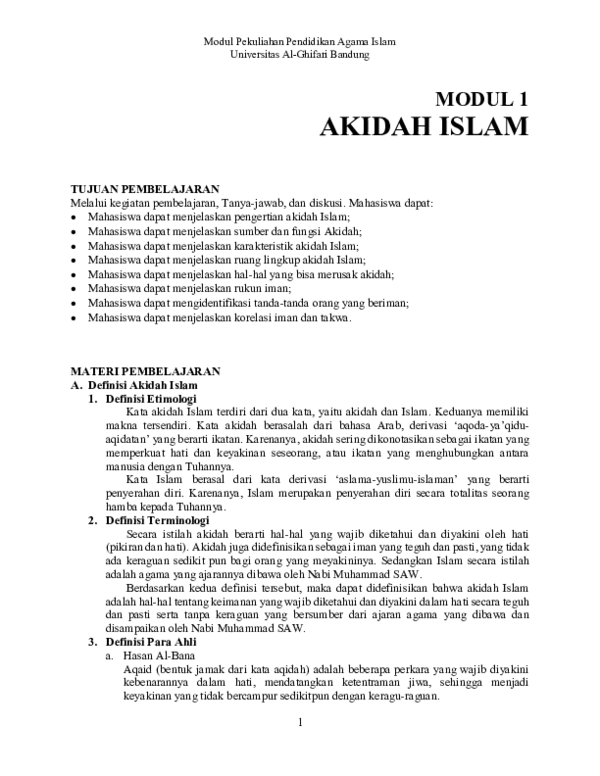 (PDF) Modul 1: Akidah Islam