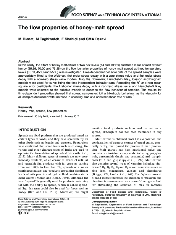 (PDF) The flow properties of honey–malt spread