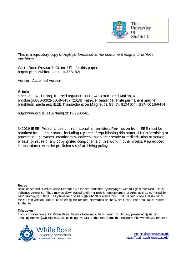 (PDF) High-Performance Ferrite Permanent Magnet Brushless Machines