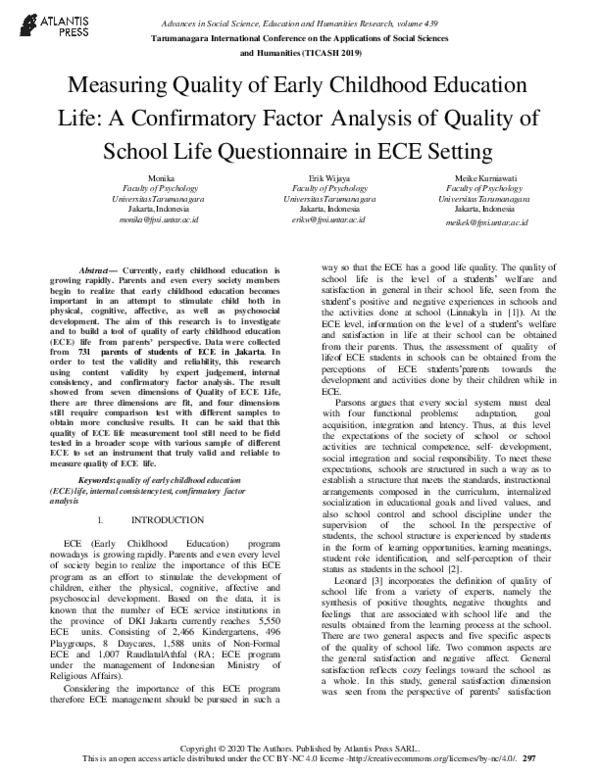 (PDF) Measuring Quality of Early Childhood Education Life: A ...
