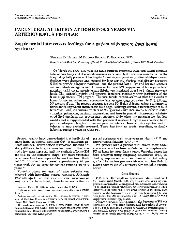 (PDF) Parenteral Nutrition at Home for 5 Years Via Arteriovenous Fistulae