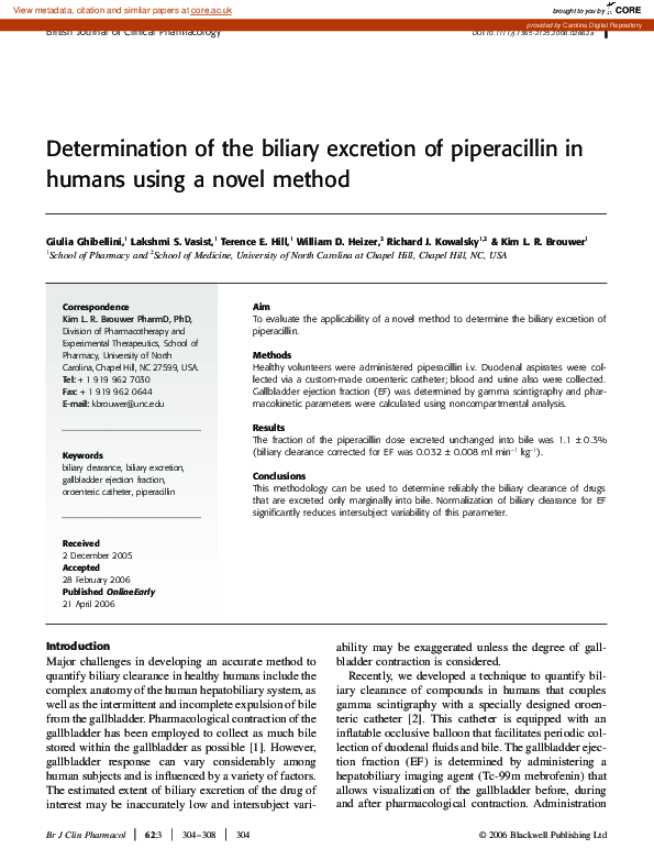 (PDF) Determination of the biliary excretion of piperacillin in humans ...