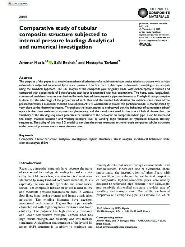 (PDF) Comparative study of tubular composite structure subjected to ...