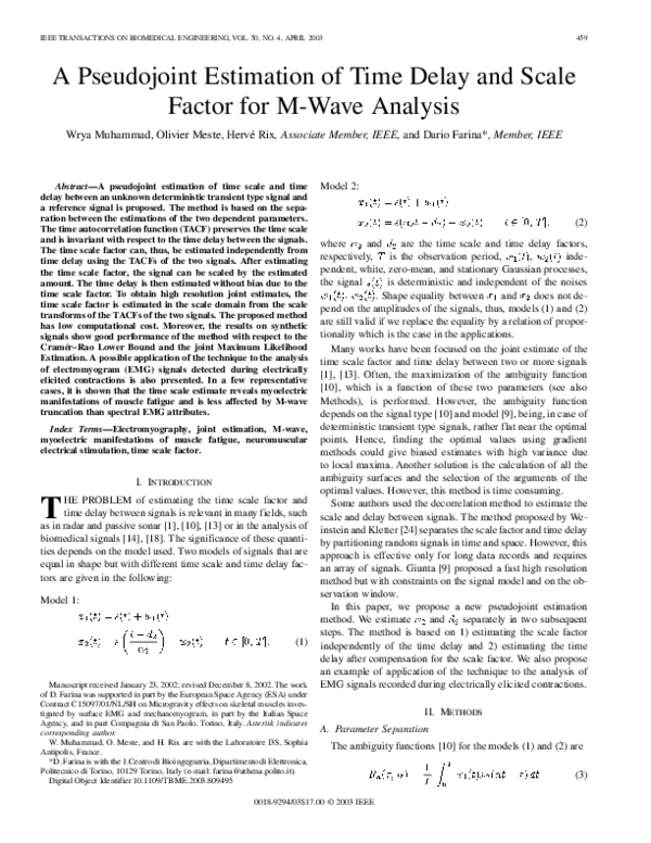 Pdf A Pseudojoint Estimation Of Time Delay And Scale Factor For M Wave Analysis