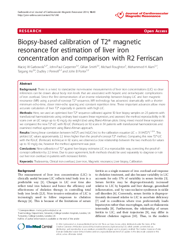 (PDF) Biopsy-based calibration of T2* magnetic resonance for estimation ...