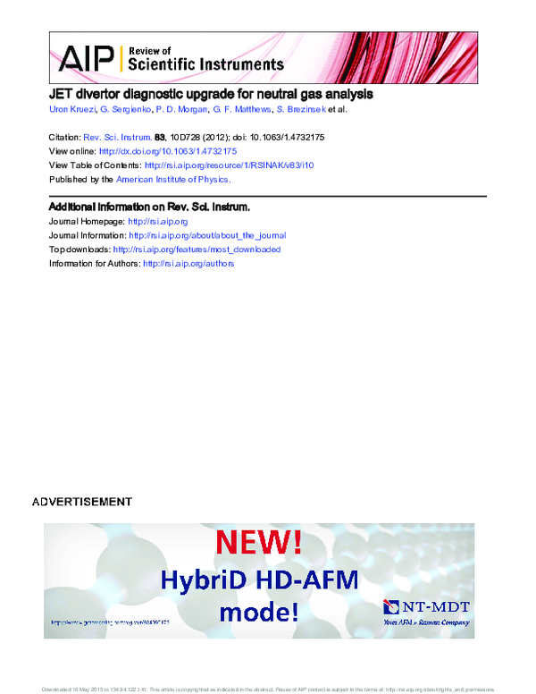 (PDF) JET divertor diagnostic upgrade for neutral gas analysis