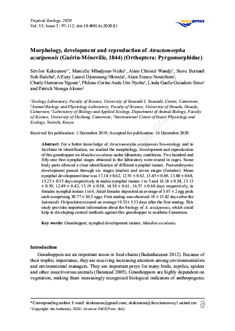 (PDF) Morphology, development and reproduction of Atractomorpha ...