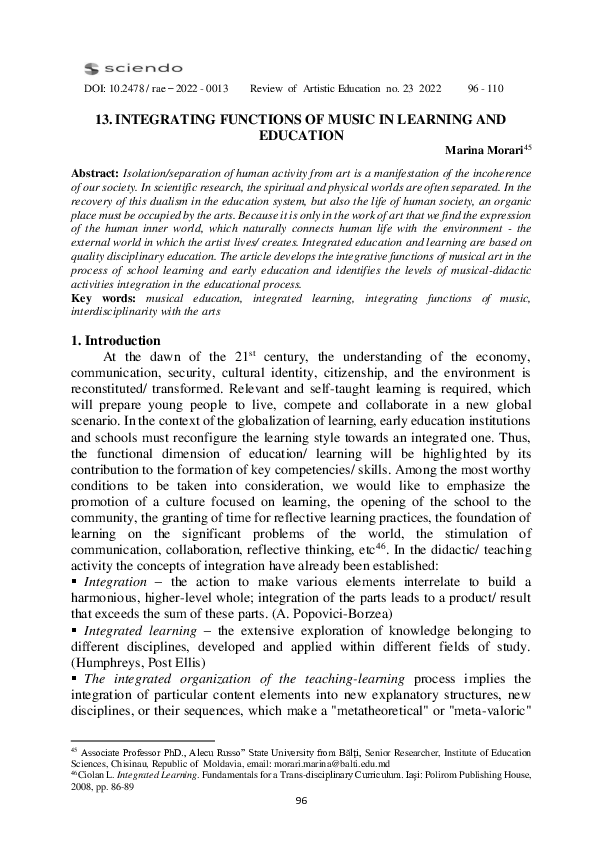 (PDF) 13. Integrating Functions of Music in Learning and Education