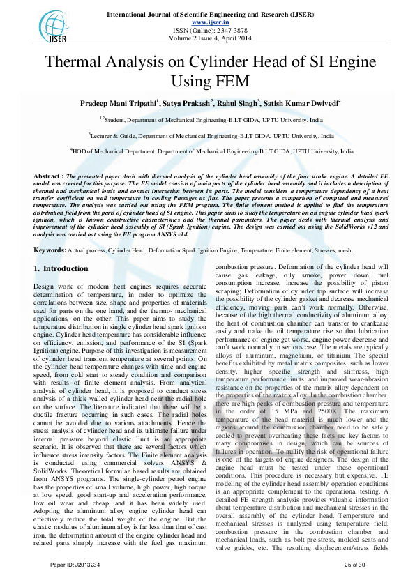 (PDF) Thermal Analysis on Cylinder Head of SI Engine Using FEM