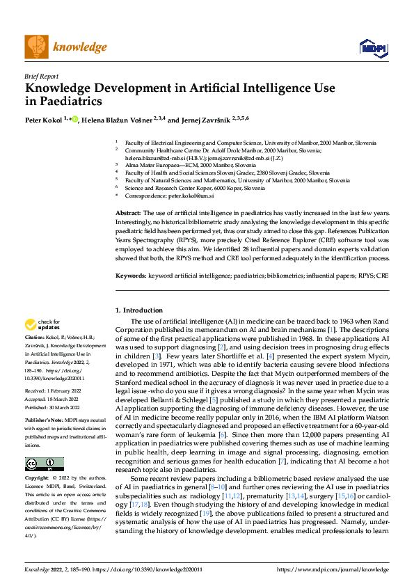 (PDF) Knowledge Development in Artificial Intelligence Use in Paediatrics