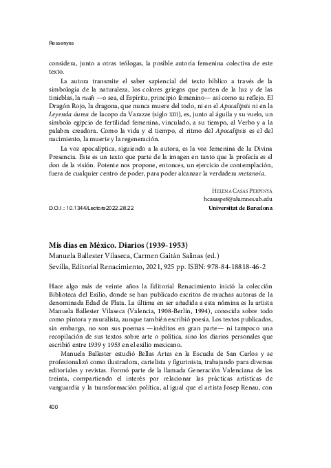 (PDF) Mis dias en Mexico, Manuela Ballester. Revista Lectora
