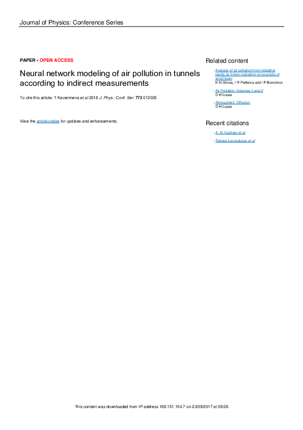 (PDF) Neural network modeling of air pollution in tunnels according to ...
