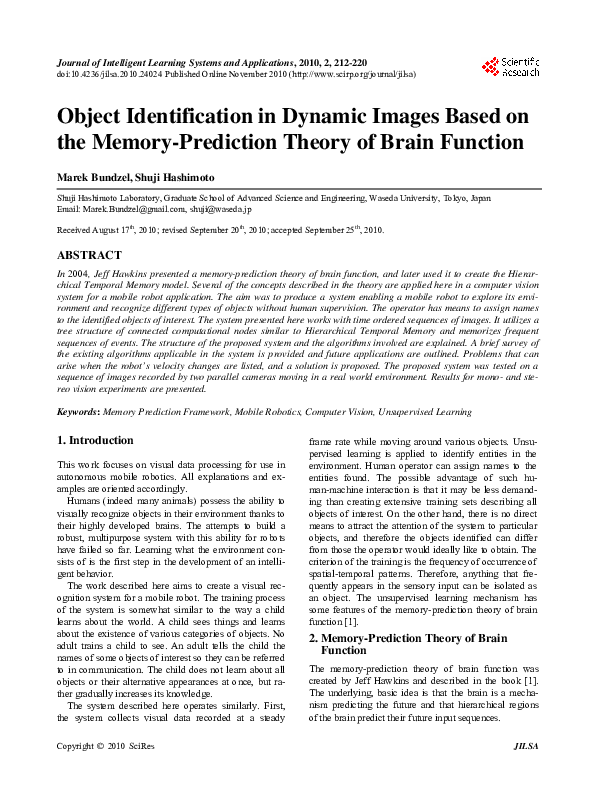 (PDF) Object Identification in Dynamic Images Based on the Memory-Prediction Theory of Brain ...