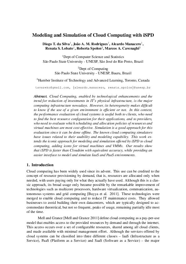 (PDF) Modeling and Simulation of Cloud Computing with iSPD