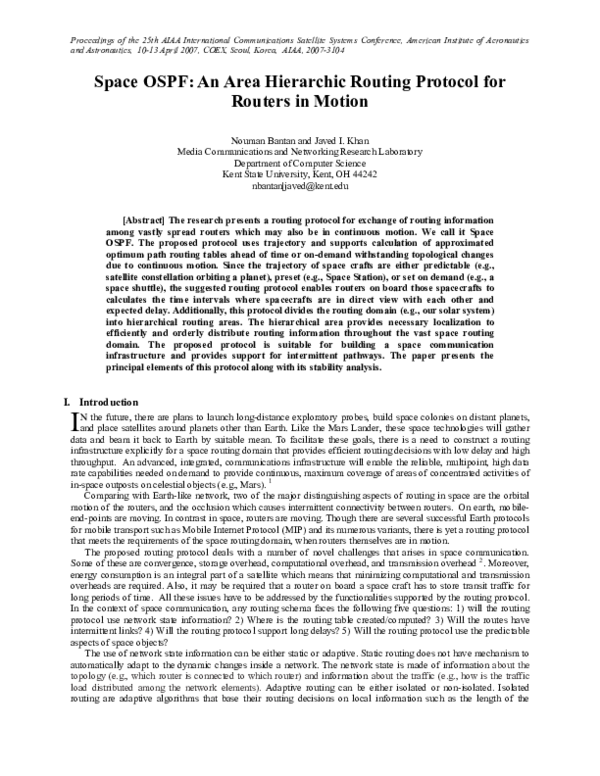 (PDF) Space OSPF: An Area Hierarchic Routing Protocol for Routers in Motion
