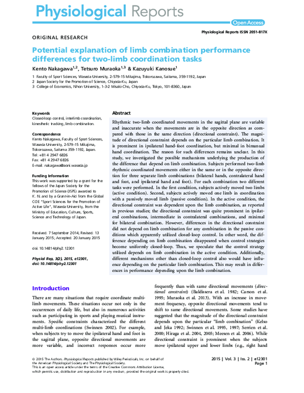 Pdf Potential Explanation Of Limb Combination Performance Differences