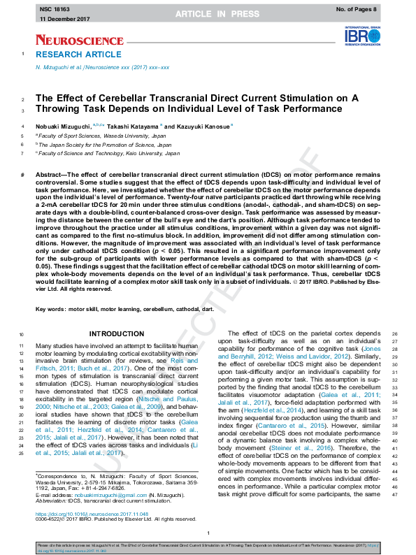 (PDF) The Effect of Cerebellar Transcranial Direct Current Stimulation on A Throwing Task ...