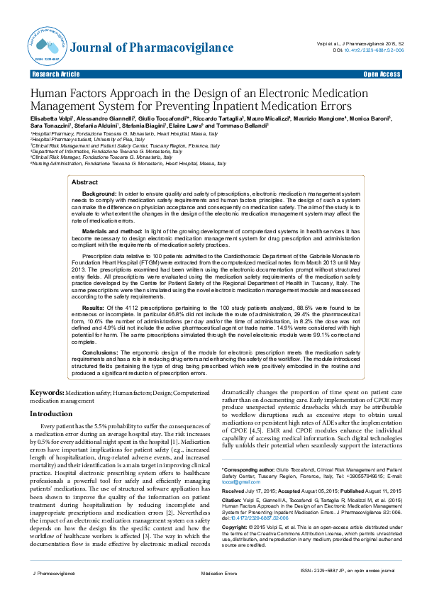 Pdf Human Factors Approach In The Design Of An Electronic Medication Management System For