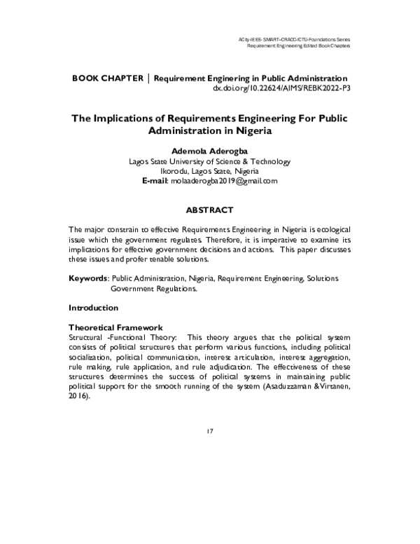 (PDF) The Implications of Requirements Engineering For Public ...