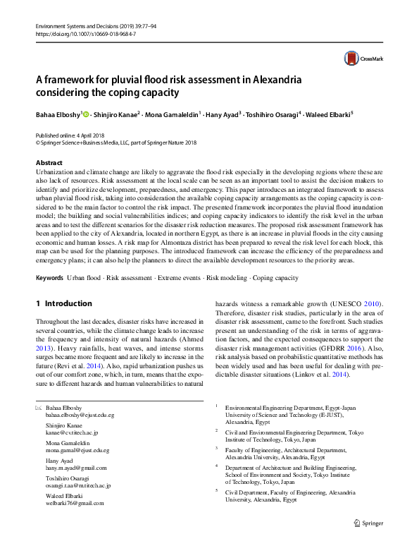 (PDF) A framework for pluvial flood risk assessment in Alexandria ...