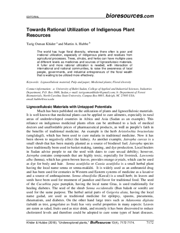 (PDF) Towards Rational Utilization of Indigenous Plant Resources