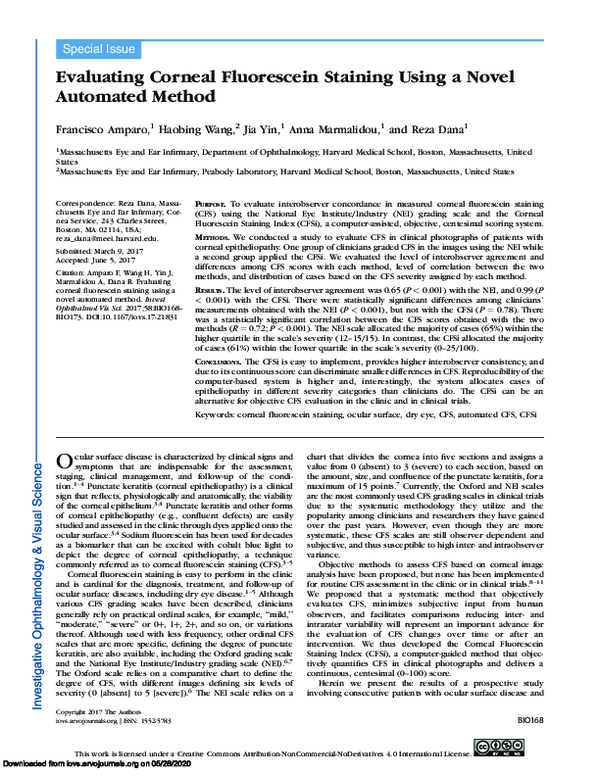 (PDF) Evaluating Corneal Fluorescein Staining Using a Novel Automated ...