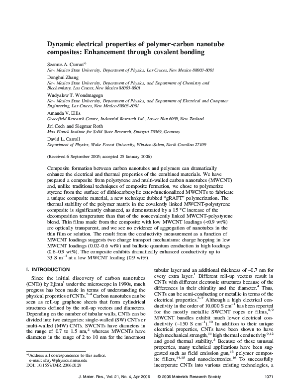 (PDF) Dynamic electrical properties of polymer-carbon nanotube ...