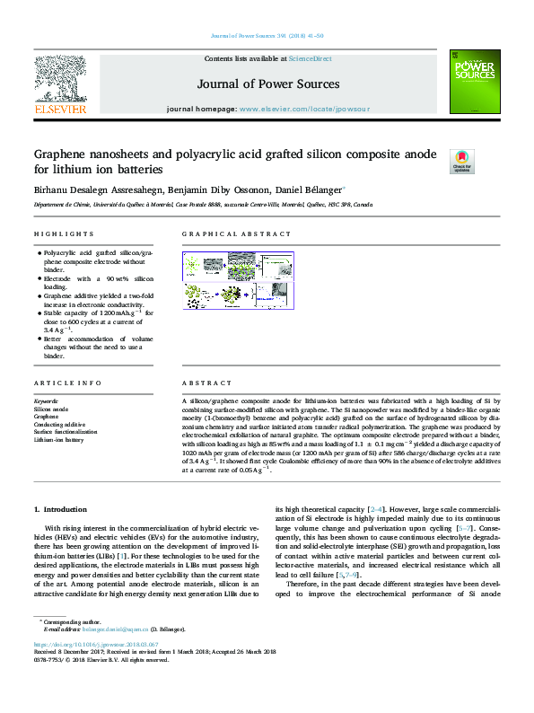 (PDF) Graphene nanosheets and polyacrylic acid grafted silicon composite anode for lithium ion ...