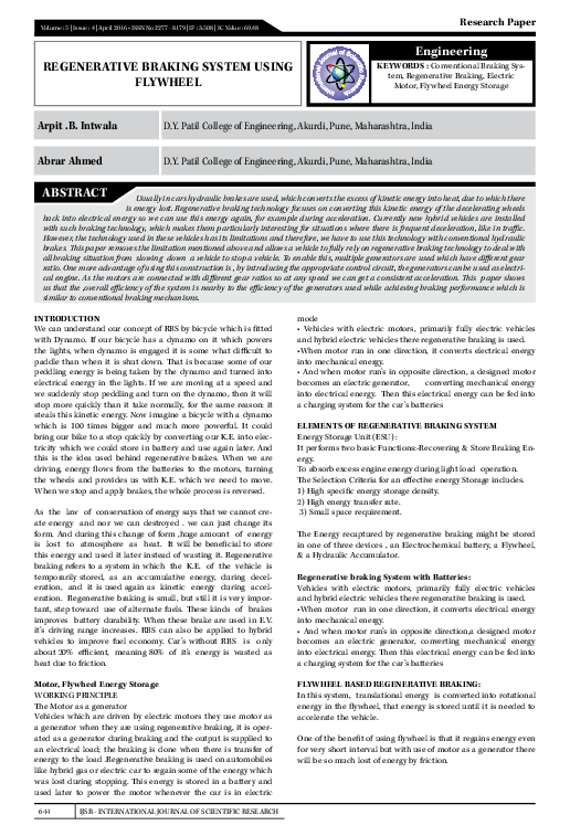 (PDF) Regenerative Braking System Using Flywheel